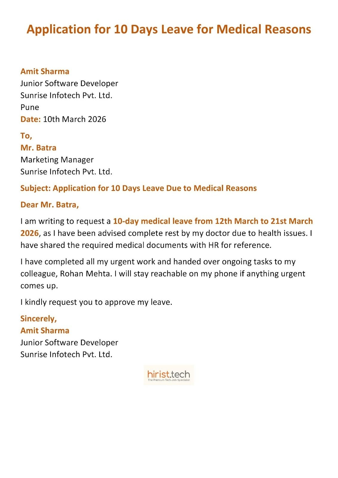 Application for 10 Days Leave: Format, Samples & Guide - Hirist Blog